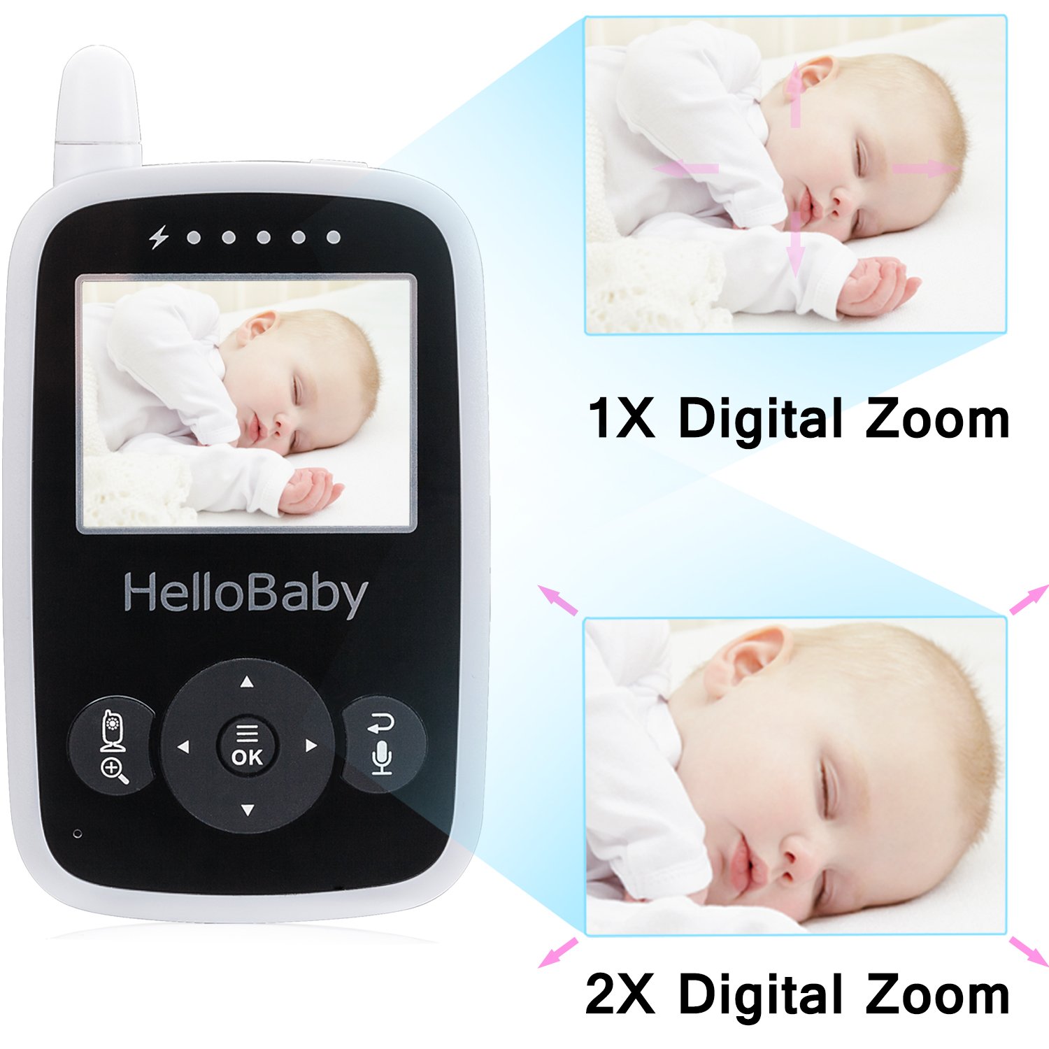 Hello Baby Wireless Video Baby Monitor with Digital Camera HB24, Night Vision Temperature Monitoring & 2 Way Talkback System, White