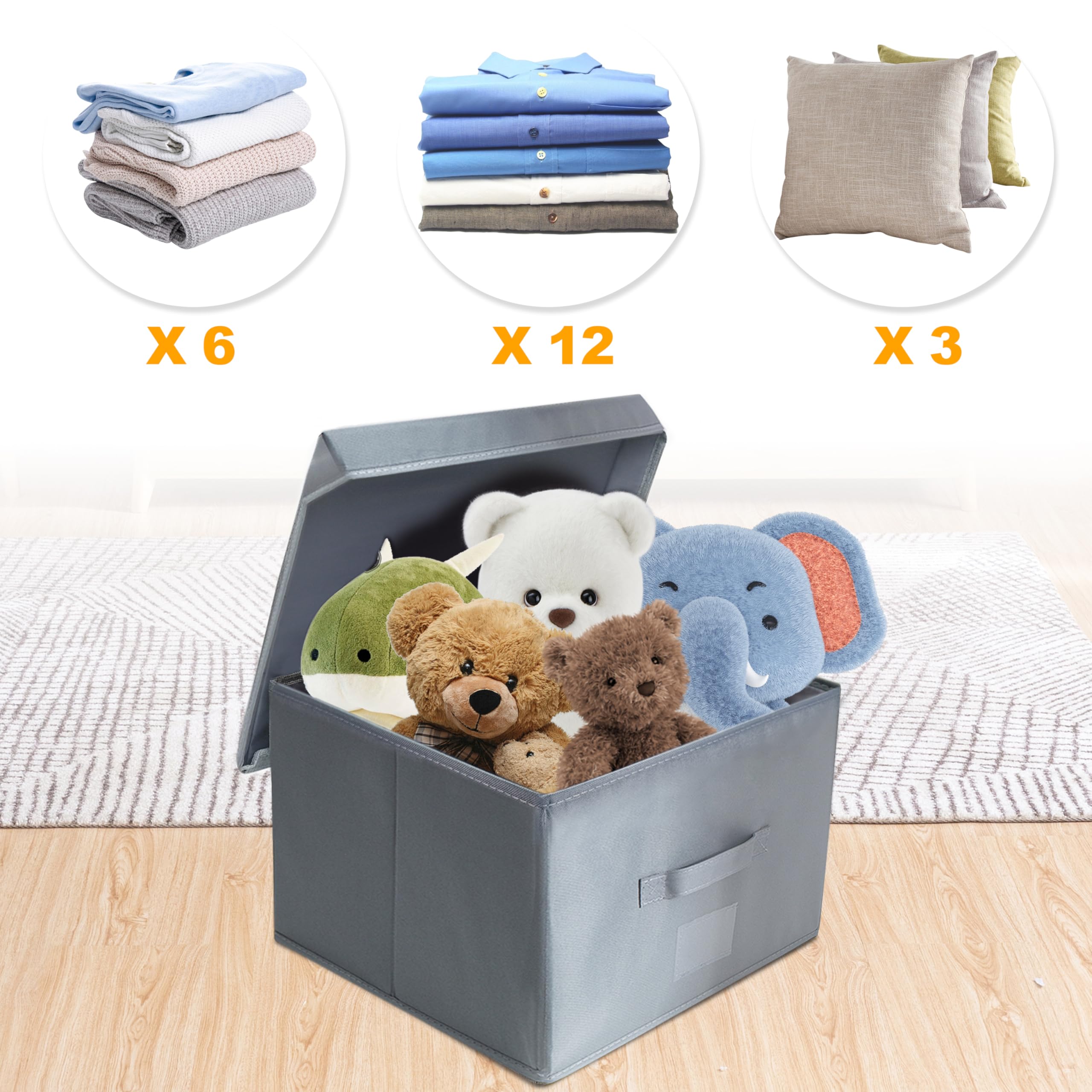 Augfox 2 Pack Collapsible Storage Bins with Lids - Stackable Storage Bins with Handles, Efficient Memory Box, Fabric Storage Bins with Lid for Versatile Storage (Dark Grey, 14.2β L x 13" W x 9.4" H)