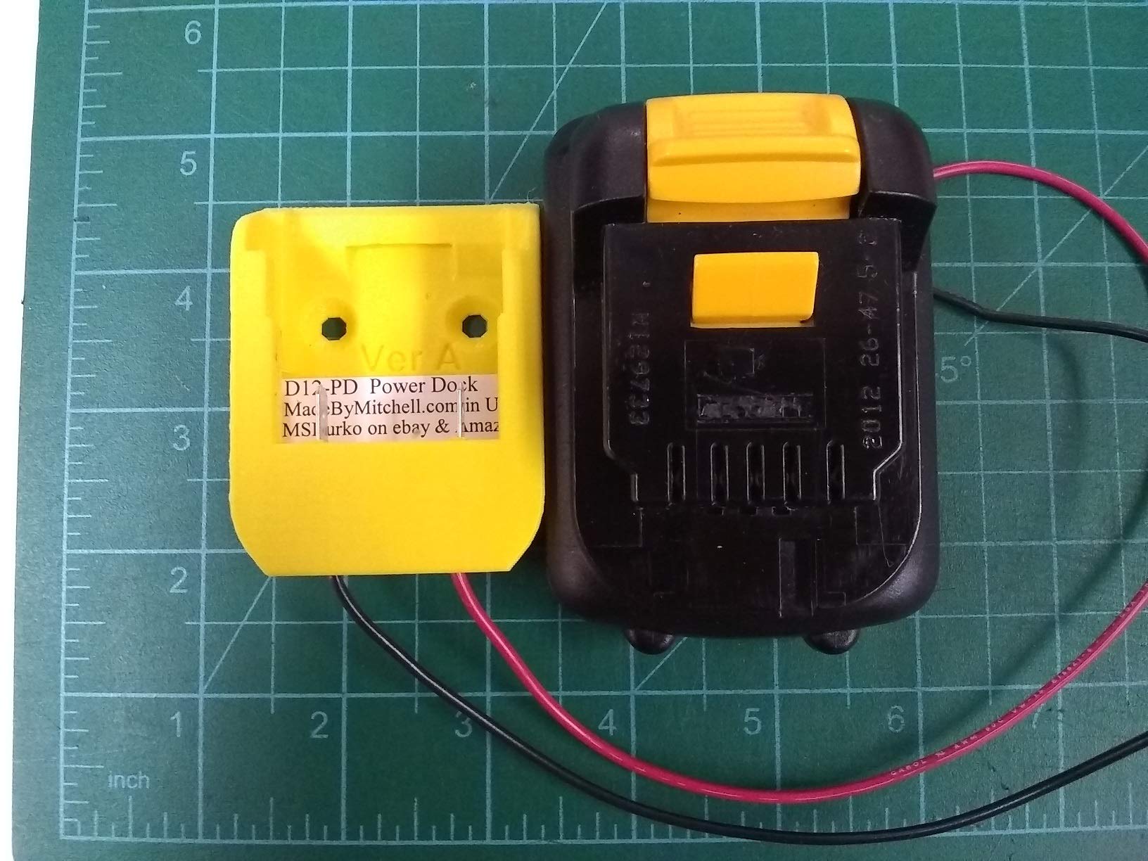 Made by Mitchell D12 Power Dock for DeWalt 12V DCB12x Battery, Wired 14AWG, PN# D12-14