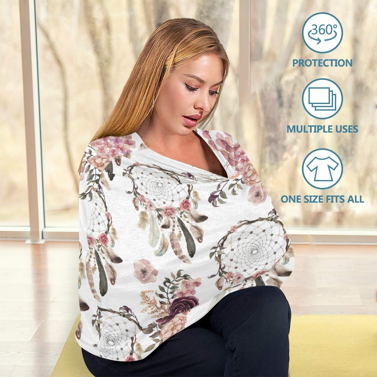 Nursing Cover Breastfeeding Scarf Ethnic Boho Floral- Baby Car Seat Covers, Stroller Cover, Carseat Canopy (n)
