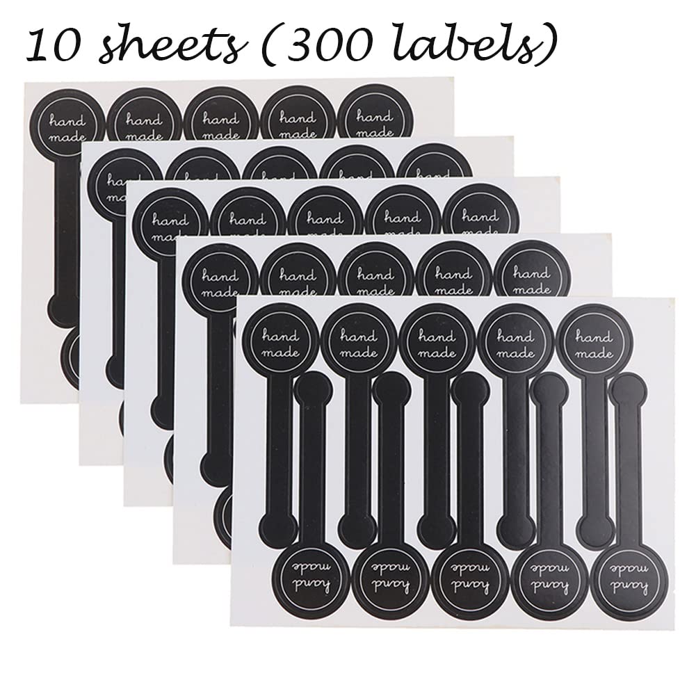 AKOAK 300 Pcs Self-Adhesive Label Stickers, Handmade" Black Strip Seal Stickers, Cookies/Candy/Snacks/Baking/DIY Gift Stickers/Party Supplies