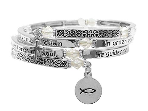 4030722 Psalm 23 Coil Bracelet Scripture The Lord is My Shepherd Religious Cross Bible Scripture