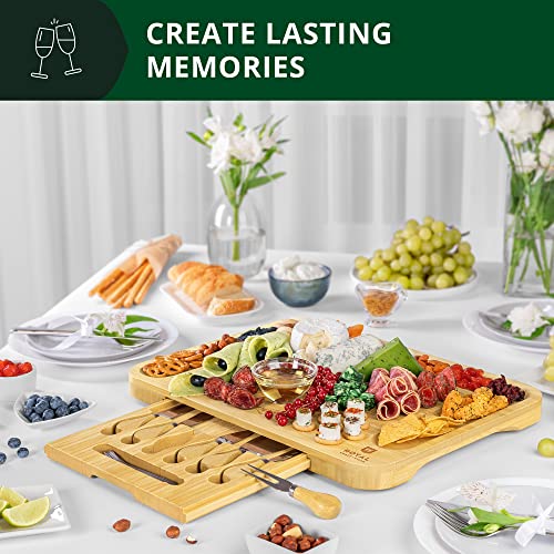 ROYAL CRAFT WOOD Extra Large Cheese Board - Bamboo Cheese Board and Knife Set - Bread & Butter Plates, Charcuterie Platter & Serving Tray, Wedding Gifts (17.5" x 13")