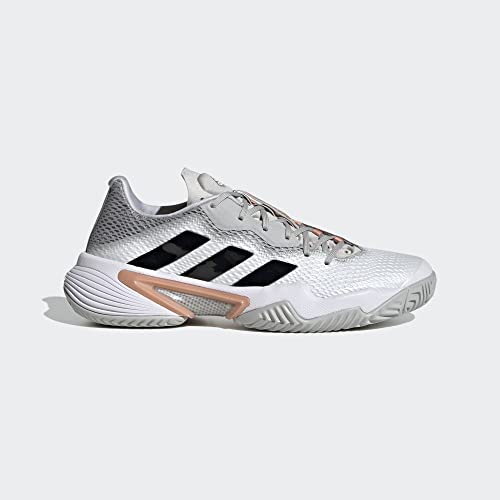 adidas Women's Barricade 12 Tennis Shoe, White/Silver Metallic/Ambient Blush, 7.5