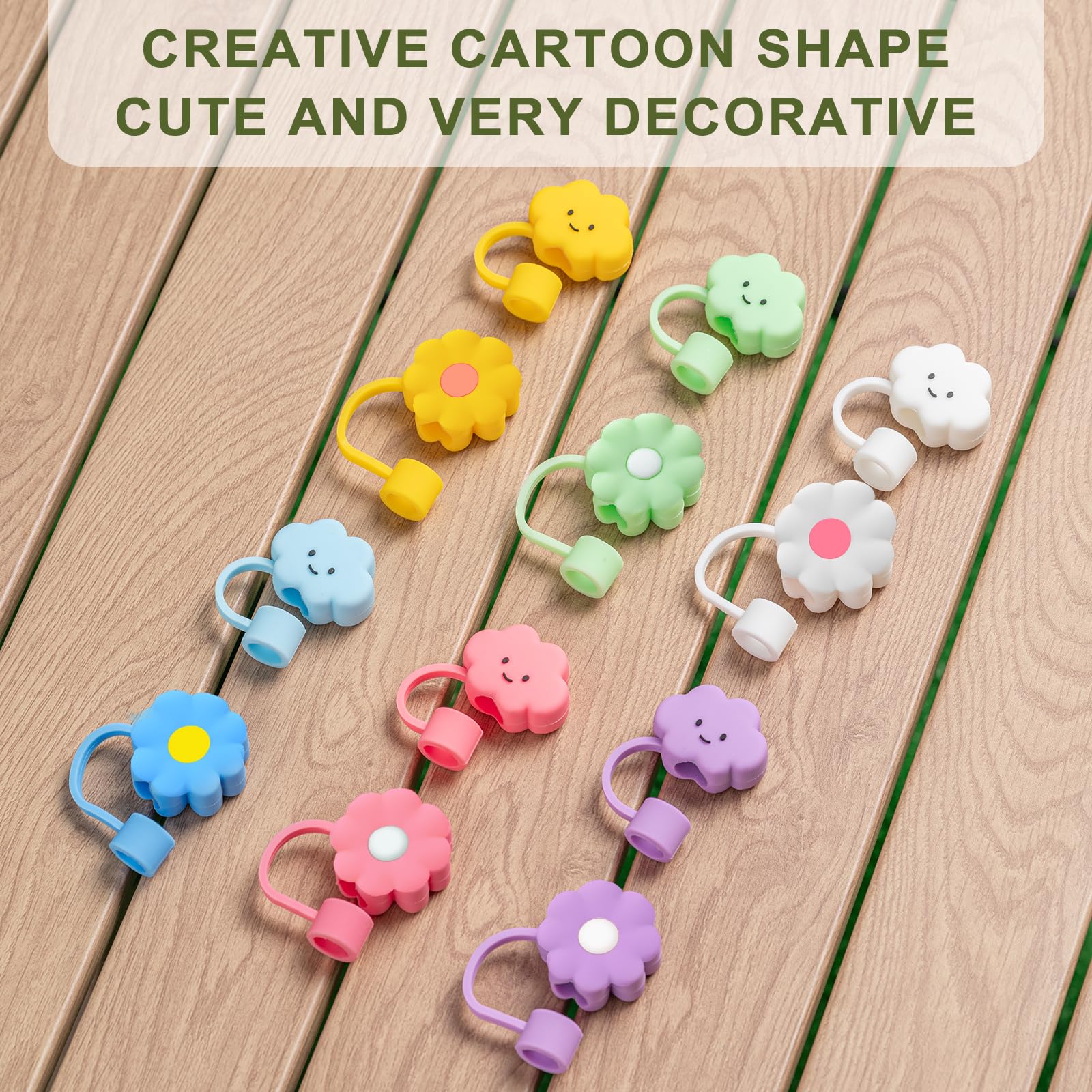 Amrules 6Pcs Straw Covers Cap Toppers, 0.4in /10mm Straws Cap for 20&30&40oz Tumbler Drinking Cup with Handle, Reusable Cute Silicone Tips Lids Protectors for Water Bottle Accessories, Flower Shape