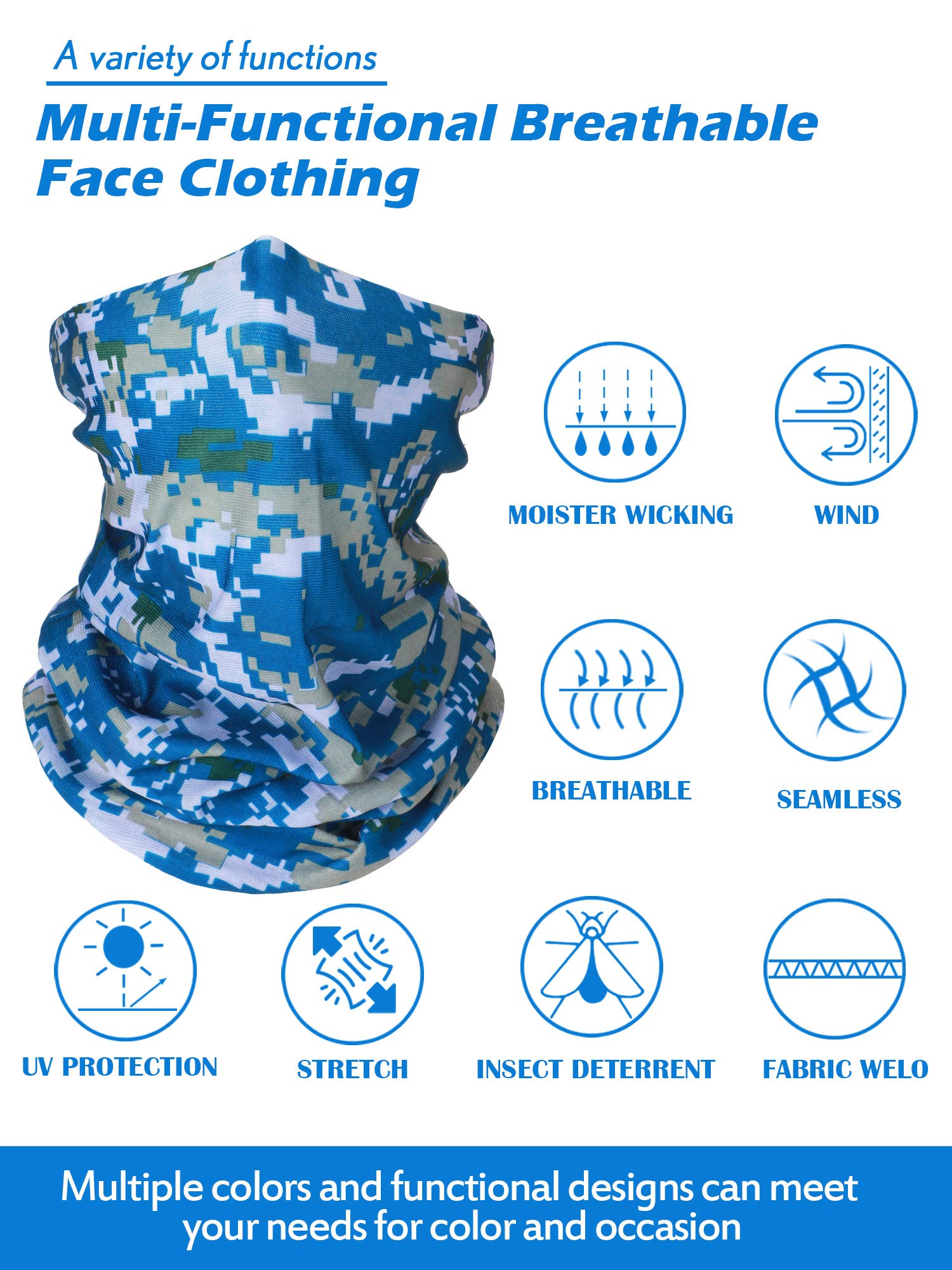 8 Pieces Summer UV Protection Neck Gaiter Scarf Balaclava Breathable Face Cover Scarf