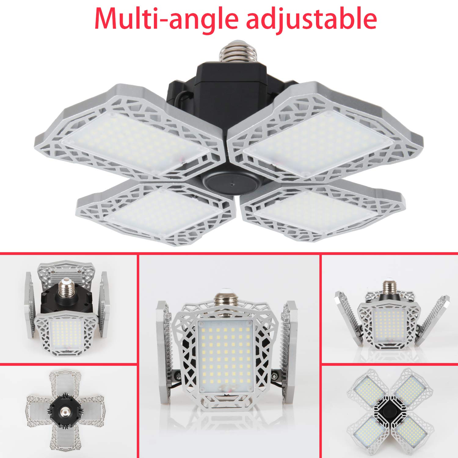 70W 80000H Lifetime LED Garage Light, Upgrade 4 Panels 224 LED Light Bulbs, 8500LM Deformable E26/E27 Garage Ceiling Lighting, Adjustable Aluminum Panels, Shop Light, Bay Light, Warehouse Light
