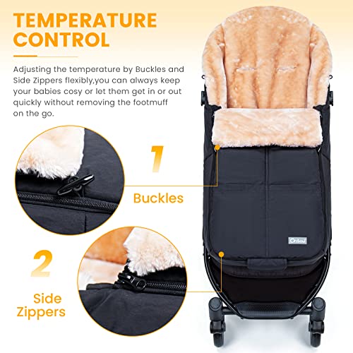 Orzbow Wool Warm Bunting Bag Universal,Suitable below 5 ℃,For Alaska,Stroller Sleeping Bag Cold Weather,Waterproof Toddler Footmuff (Black)
