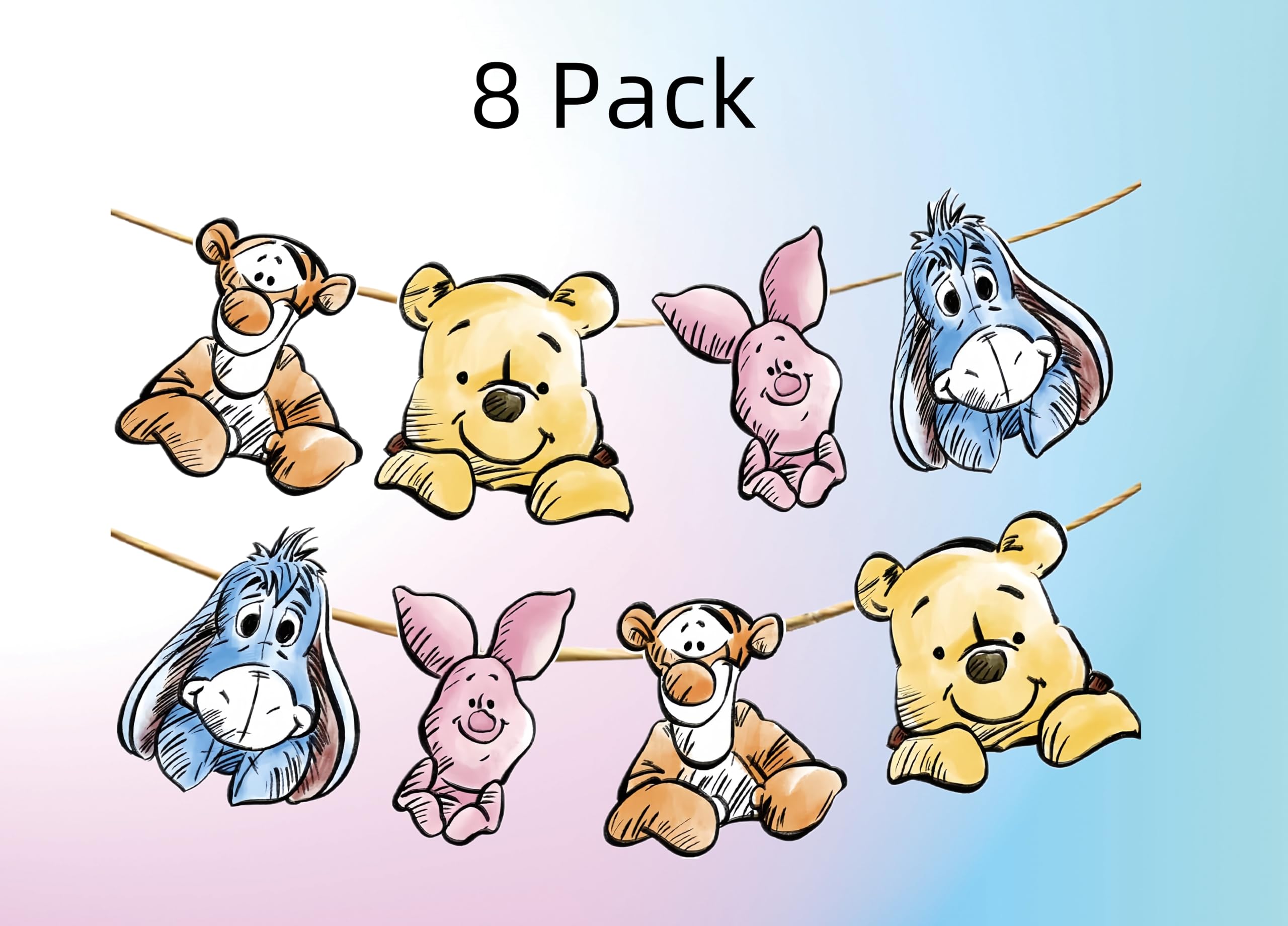 8 PCS Winnie Banner For Baby Shower Cute Pooh Birthday Banners Party Decor Supplies