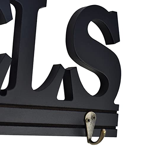 Black Wood Towel Hooks for Bathroom Decorative Cutout Word Sign Wall Decor, Wall Mounted Towel Rack Hanger Hanging Word Sign with 4 Hanging Hooks