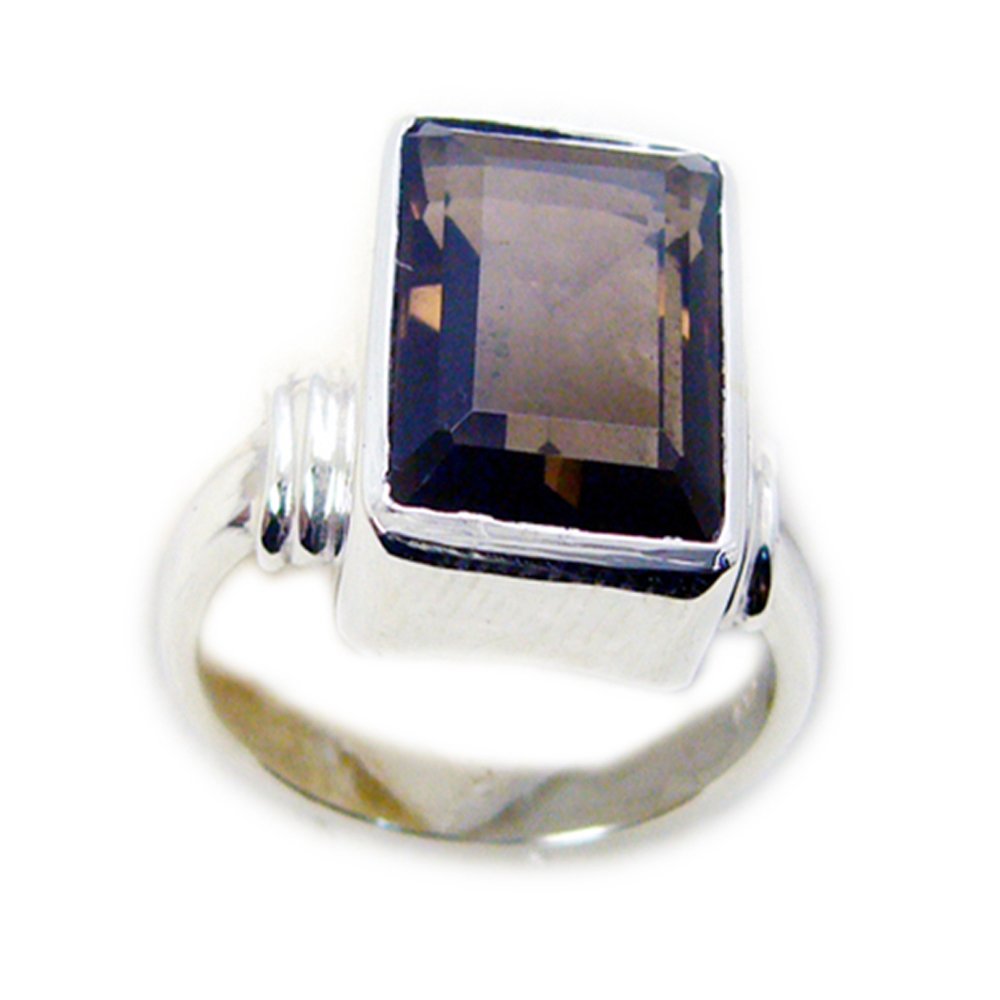 55Carat Natural Smoky Quartz Silver Ring for Women Square Stone Handmade Size 4,5,6,7,8,9,10,11,12