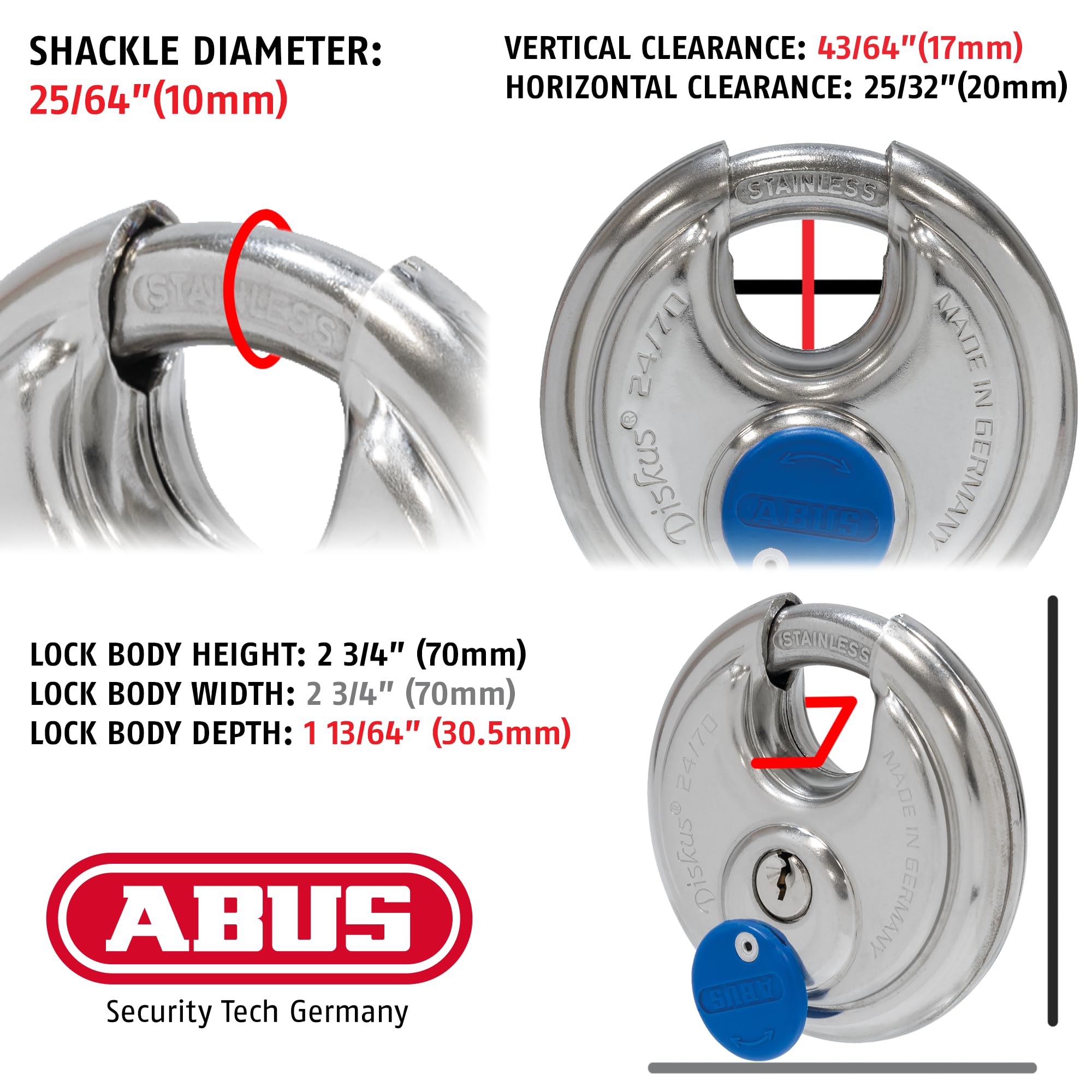 ABUS 24/70 Diskus Stainless Steel Padlock Keyed Alike