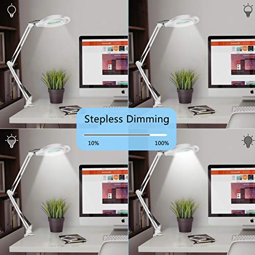 8X Dimmable Magnifying Floor Lamp with 4 Wheel Rolling Base for Estheticians - 2,200 Lumens LED Light with Glass, Lighted Magnifier with Swing Arm for Reading, Craft, Sewing, Hobbies White