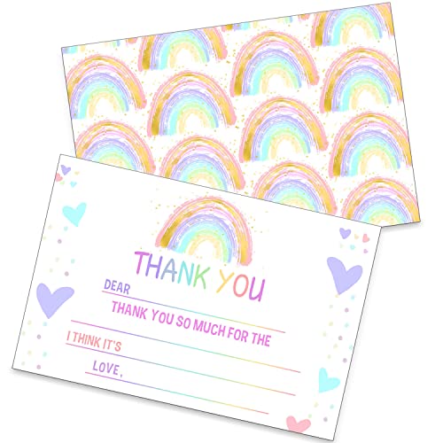 Nopoben Birthday Thank You Cards, Fill in the Blank Thank You Cards for Rainbow Theme Birthday Party Supplies, Decorations, 20 Cards With 20 Envelopes – (SRGXK004)