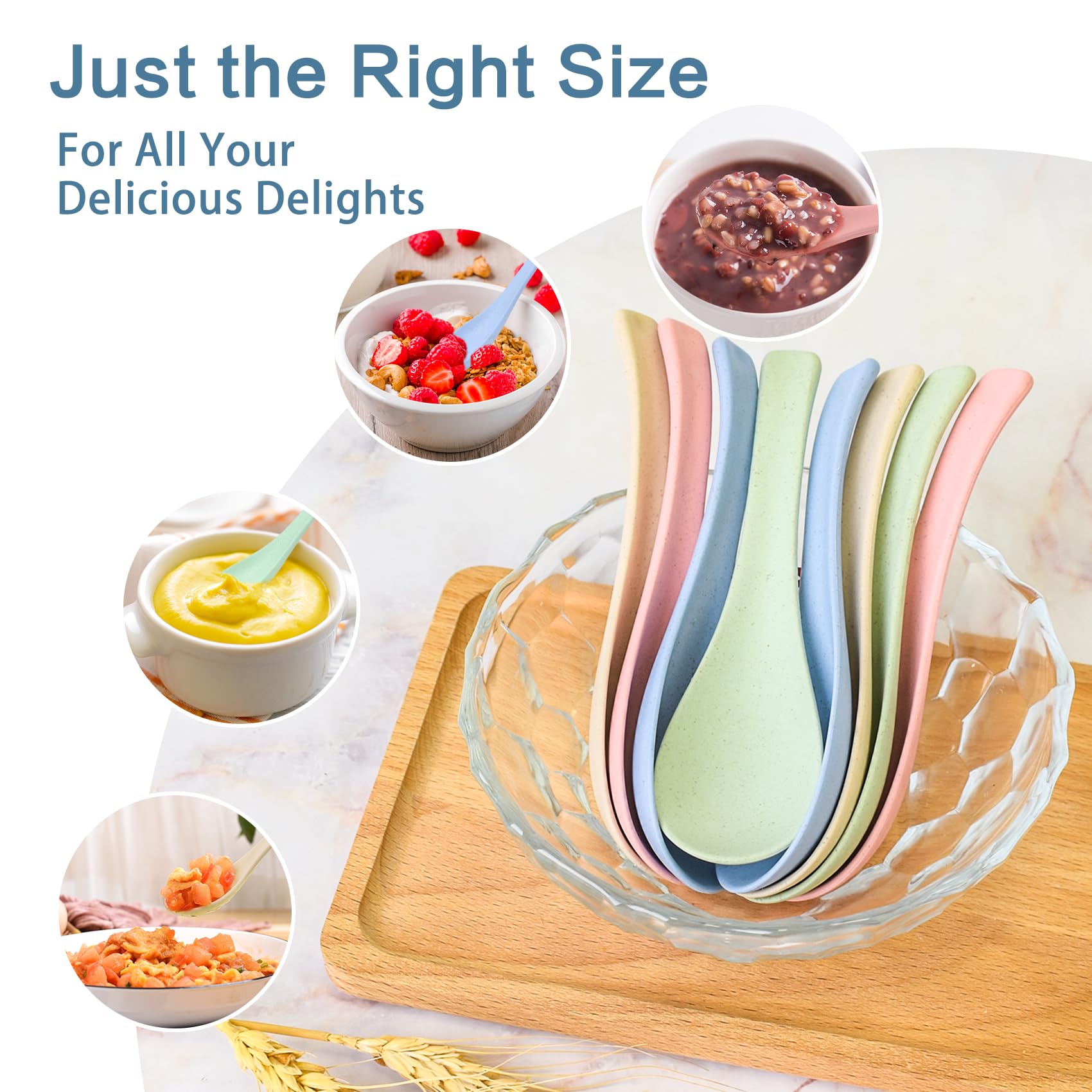 8 Pcs Plastic Spoon Dinner Spoons, Lnrkai Portable Reusable Soup Spoon Reusable Multicolor Lightweight Durable Spoon Dishwasher & Microwave Safe for Gift Set (8PCS)