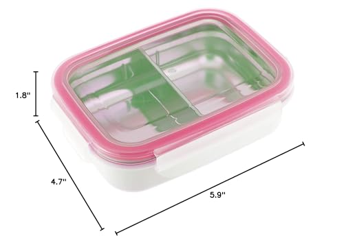 Innobaby Keepin' Fresh Stainless Steel Divided Bento Snack Box with Lid for Kids and Toddlers BPA Free, 5.9" x 4.7" x 1.8" inches.,11 oz. Pink