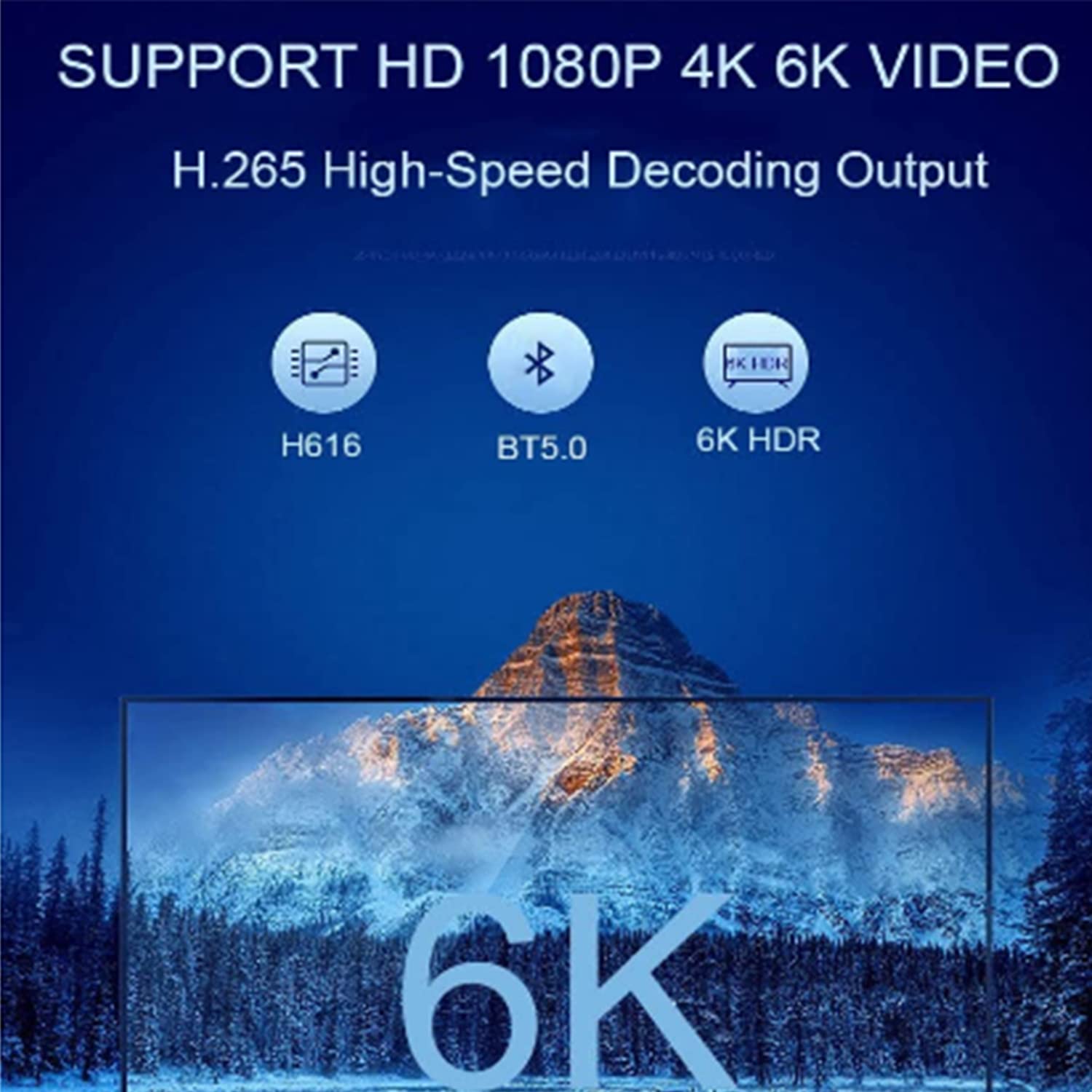 6K Android TV Box 10,4GB RAM 64GB ROM Smart TV Box H616 Quad-Core 64Bits Support 4K 6K HDR Dual-WiFi 2.4G/5.8GHz Bluetooth 4.0 with Wireless Mini Keyboard