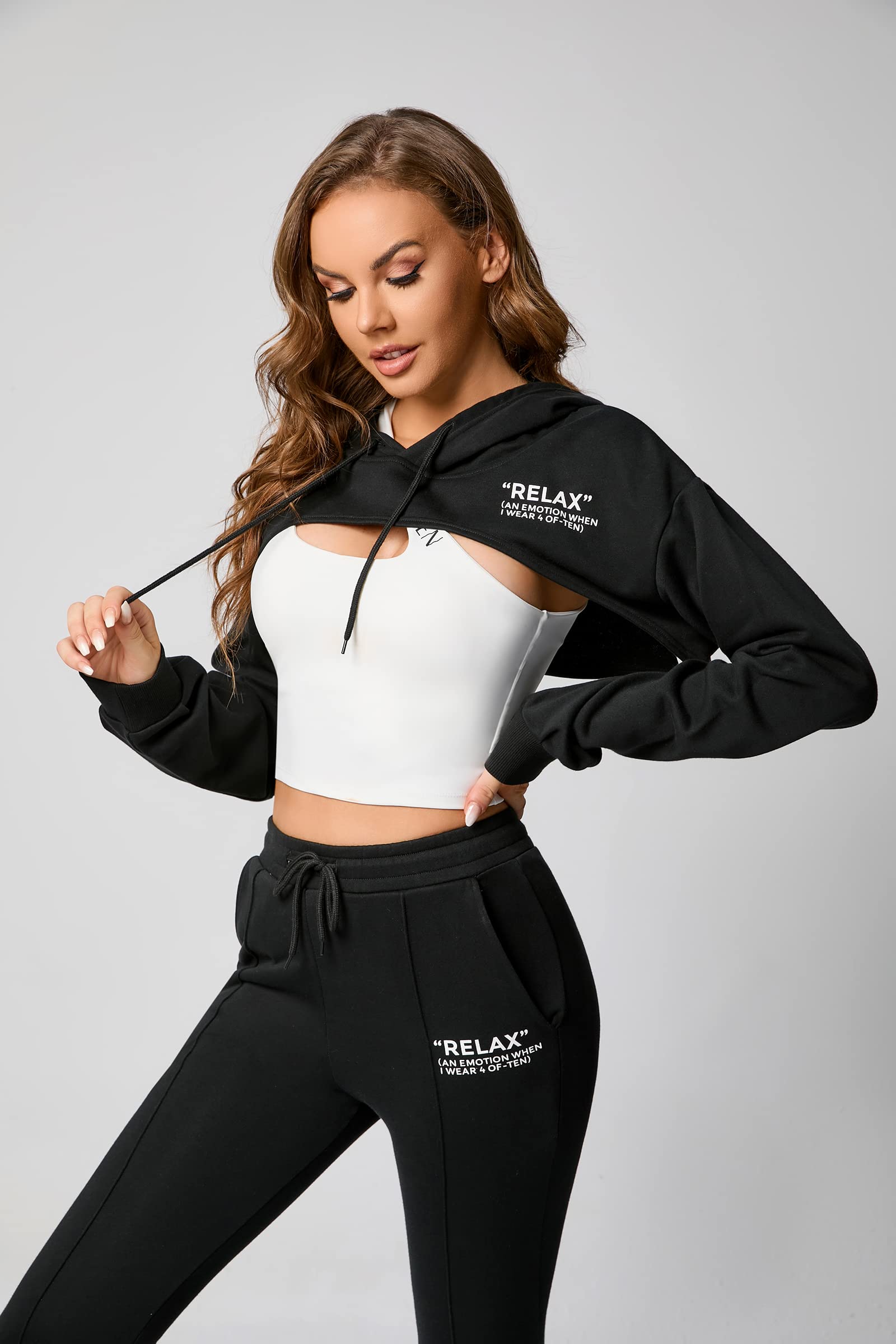 4 of-ten Split Hem Flare Sweatpants for Women Joggers with Pockets High Waisted Bootcut Lounge Pants Yoga Workout(Black, L)