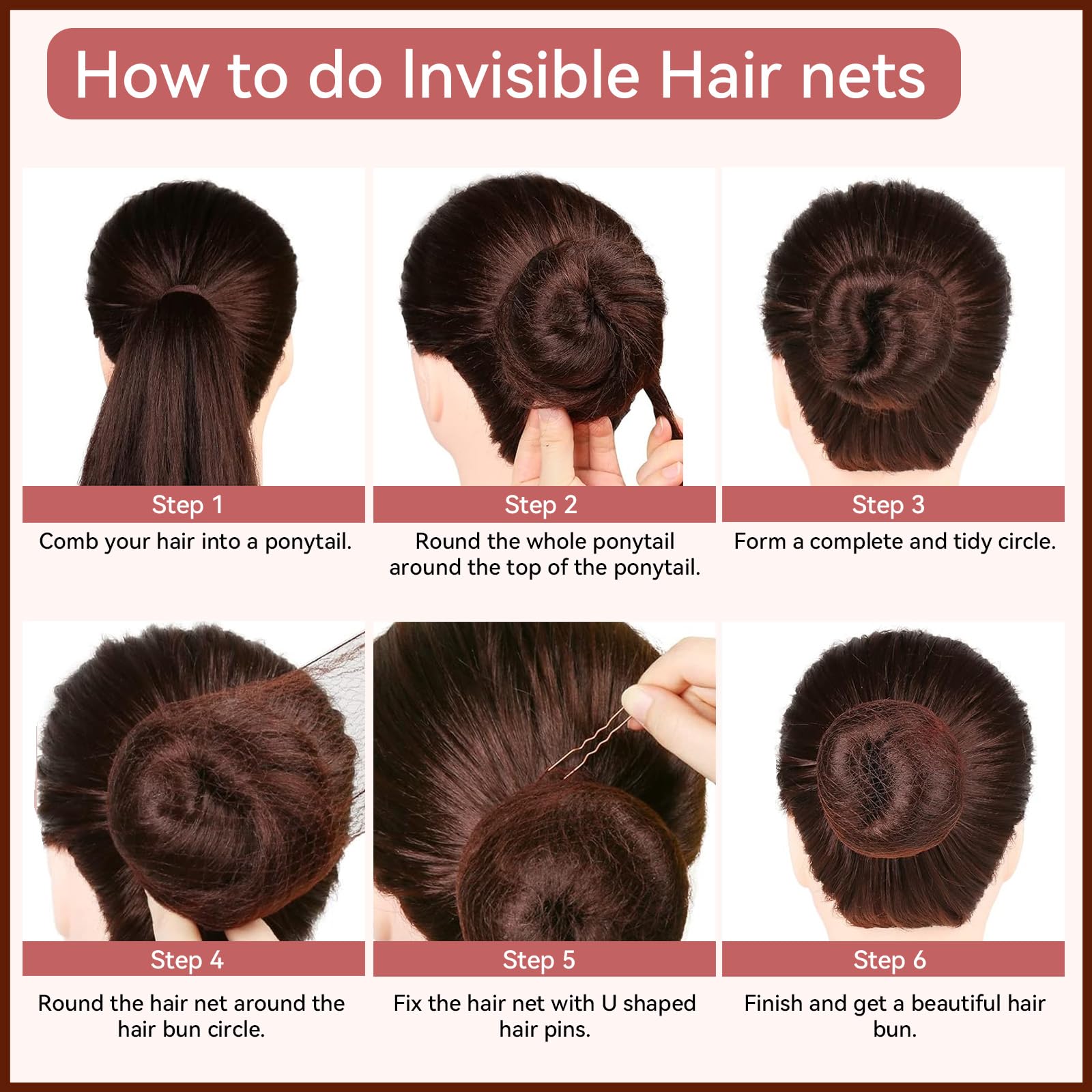 YaFex Hair Bun Maker Kit, 4 Pieces (1 Large, 2 Medium and 1 Small), A-Brown, 30 Pieces Accessories Including Hair Nets, Elastic Hair Ties, Hair Bobby Pins