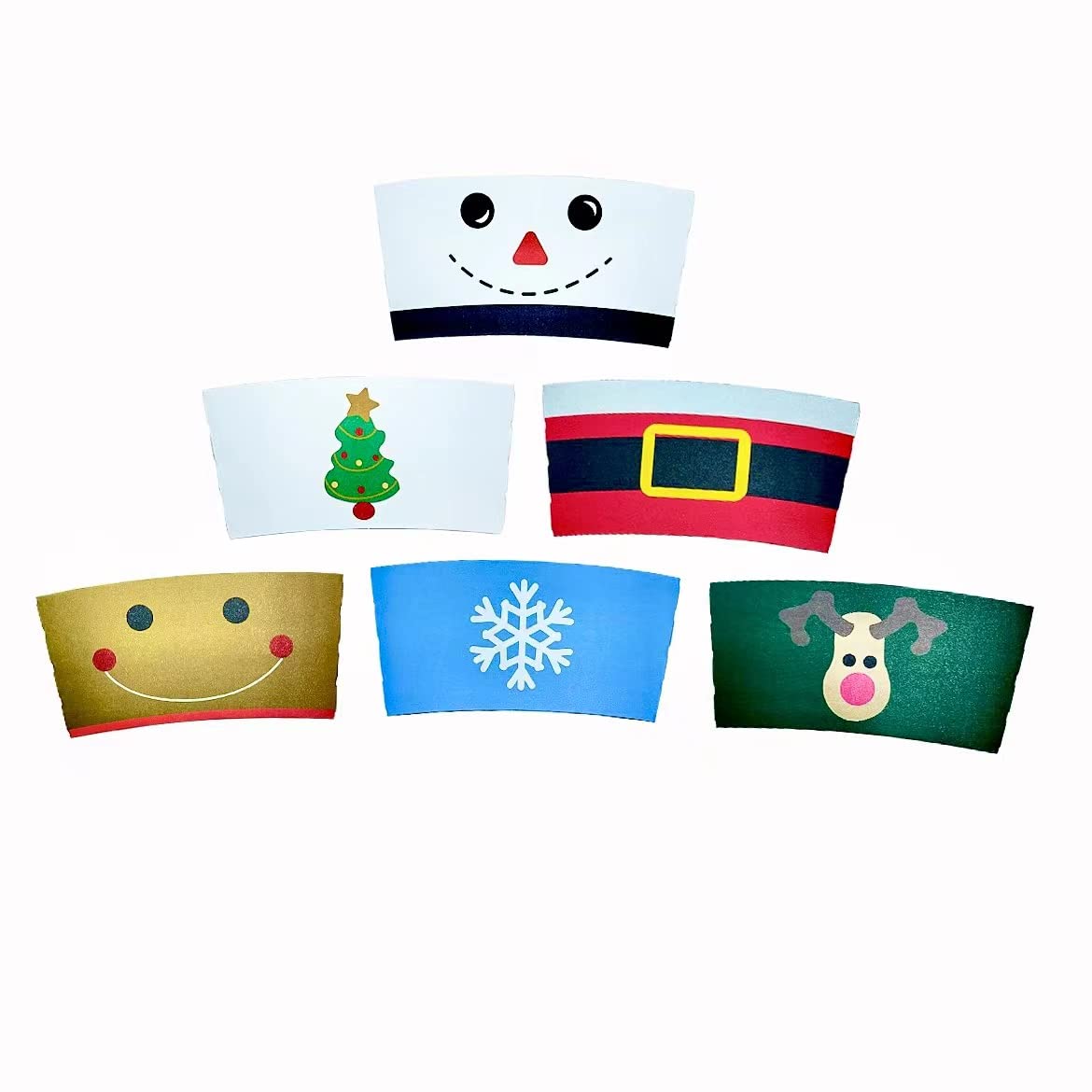 48 PCS Winter Season Coffee Cup Sleeves Pack Kraft Disposable Paper Cup Sleeves 6 Designs for 12 and 16oz Corrugated Cup Paper Jacket for Hot Chocolate Cocoa or Cold Beverage