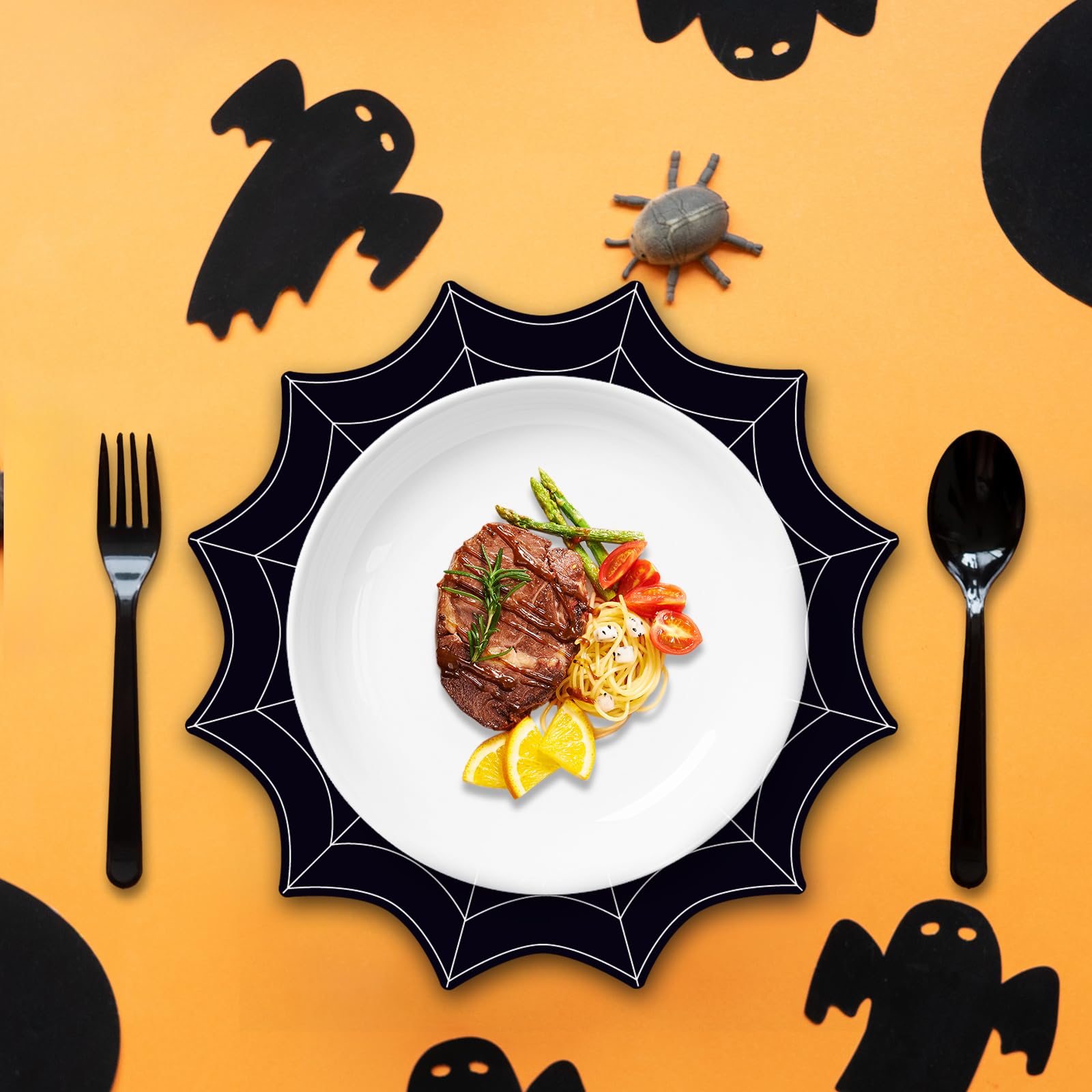 50 Pcs Halloween Spider Paper Place Mats 13 Inches Halloween Table Decor Disposable Table Mats Black Spider Web Decorative Placemats for Kitchen Home Black Cobweb Halloween Party Decoration Supplies