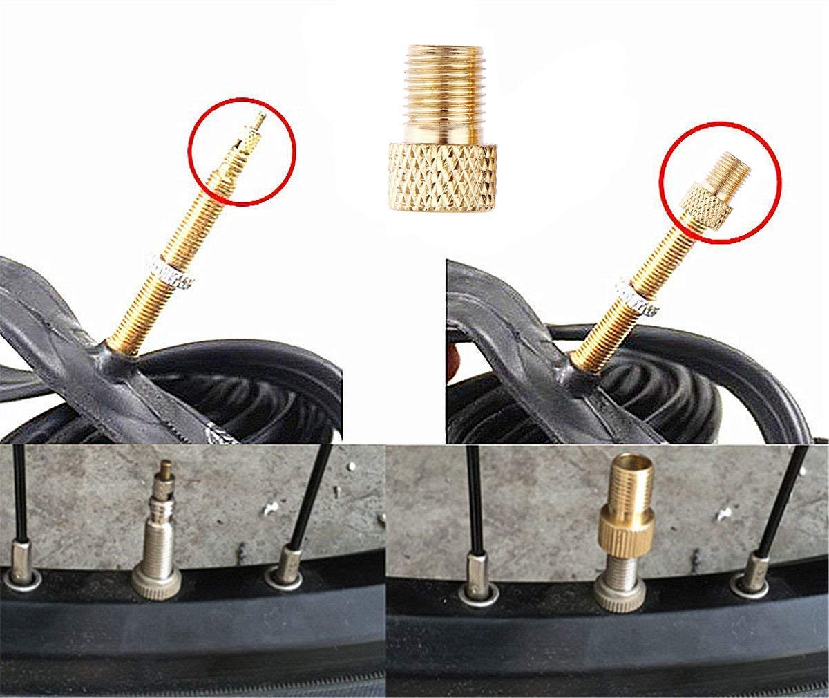 3pcs Brass Presta to Schrader Bike Bicycle Valve Adapter Converter with Rubber O-Ring Seal