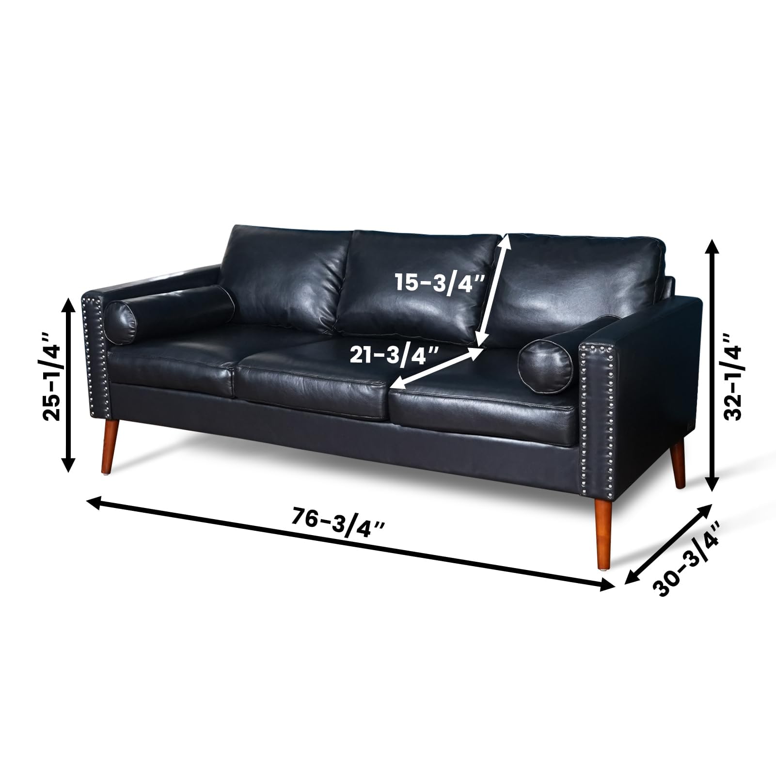 CONSDAN Leather Couch, 83" Chesterfield Sofa with Soft High-Resilience Cushion, Sofa Couch with Button Tufting and Nailhead Trim, Brown