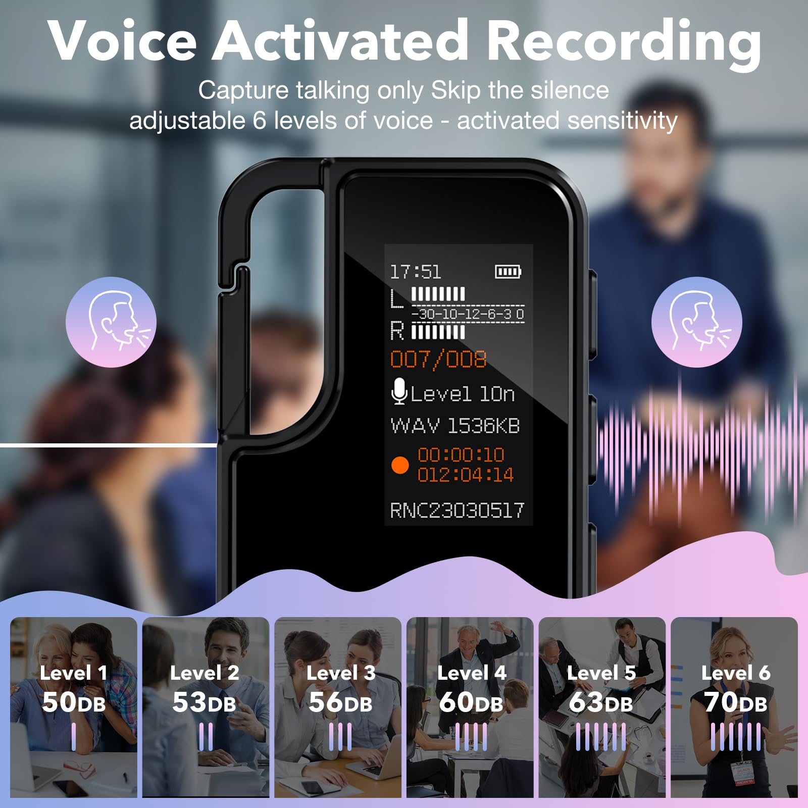 72GB Digital Voice Recorder, 3072KBPS Voice Activated Recorder with Playback 30H Battery Time Tape Recorder with Noise Reduction, Record Device for Lectures Meetings