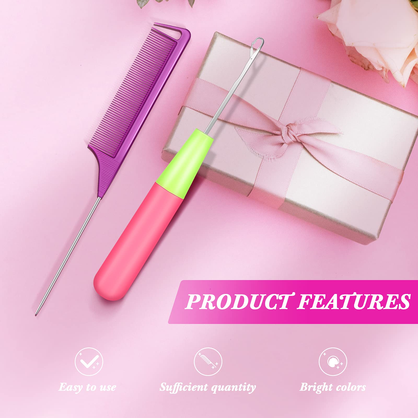 8 Pieces Latch Hook Crochet Needle Comb Hair Clip Set Include 2 Pieces Plastic Crochet Needle 4 Pieces Alligator Hair Clip 2 Pieces Rat Tail Comb for Hair Tool Kits Braid Hair and Hair Extension