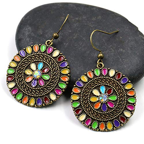 7 Pairs Vintage Bohemian Earrings Set National Retro Rhinestone Ear Stud Eardrop Drop Dangle Earrings Statement Earrings Long Boho Earrings for Women
