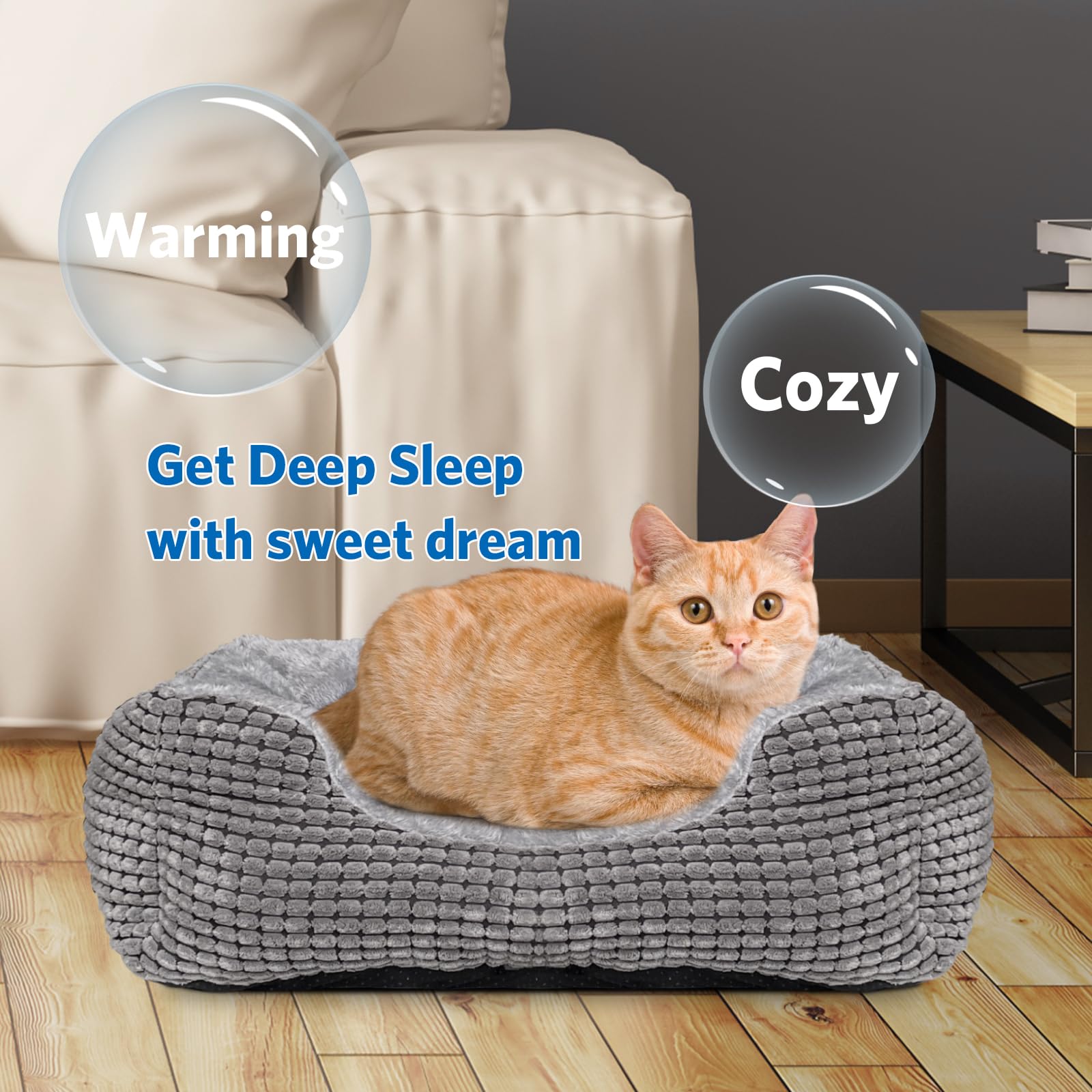 MARUNDA Heated Cats Bed for Indoor Use, Electric Cats Heated Bed Pets Heating Bed for Cats and Small Dogs, Washable Pets Bed with Automatic Heating Pad (23x20x7 Grey)