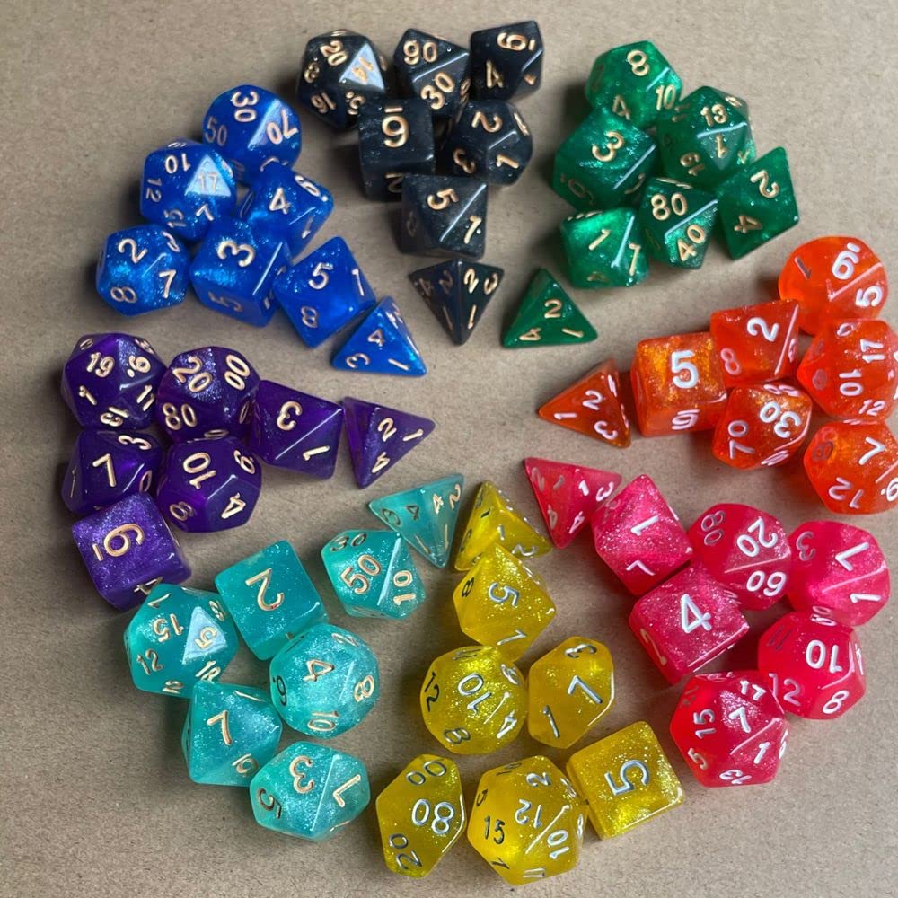 7 Pcs Colorful Glitter DND Polyhedral Dice, Acrylic Dice Durable Dice for Table Games, Role Playing, Family Party Favor(Glitter Pink)