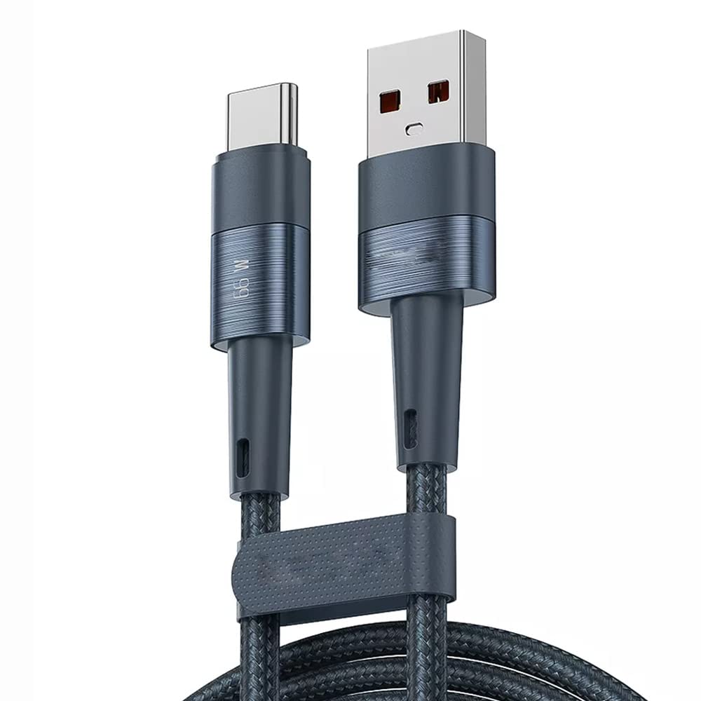 AD 6A USB to Type C Cable – 66W 6-A Quick Charging & Data Transfer in One High Stable Current Save Fast PVC Nylon Braided USB Type-C Cables Turbo Speed Transmission Sync Smart Chip Length Wire 2M