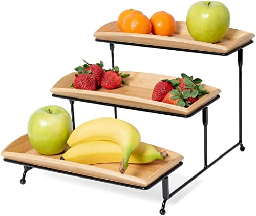 Nature's Kitchen Bamboo Wood Serving Tray Set for Dessert Coffee Appetizers, 3 Pack of 12 x 5.75 Inch Serving Platters
