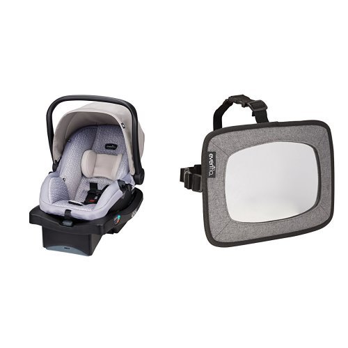 Evenflo LiteMax 35 Infant Car Seat, Riverstone with Backseat Baby Mirror for Rear Facing Child, Grey Melange