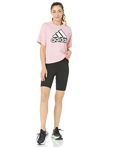 adidas Women's Essentials Logo Cropped Loose Fit Tee, Light Pink/White, Large