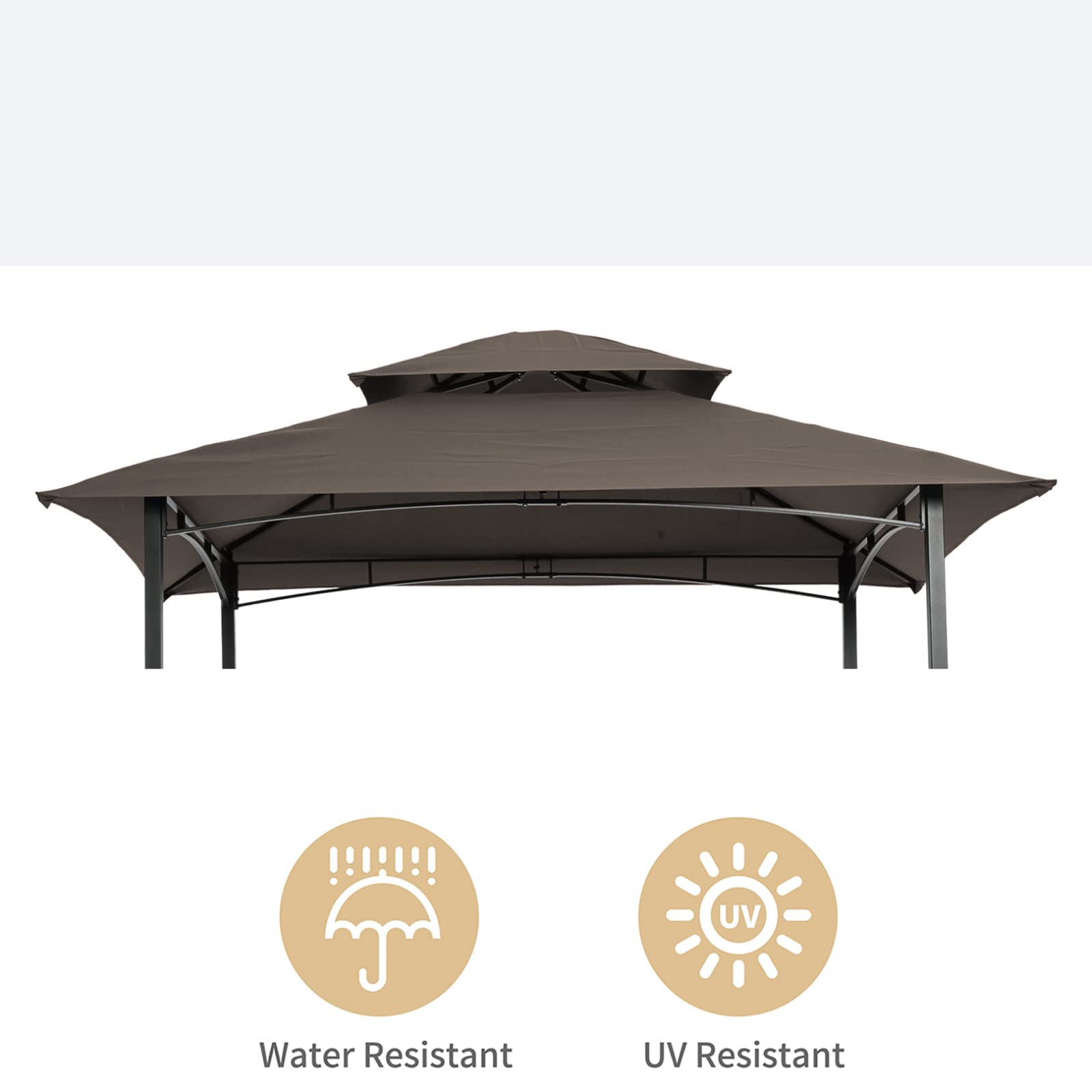 8' x 5' Grill Shelter Patio Gazebo Replacement Canopy Top,Double Tiered Roof,Outdoor BBQ Roof Cover,UV Protection & Water-Repellent & Fire Retardan-Grey