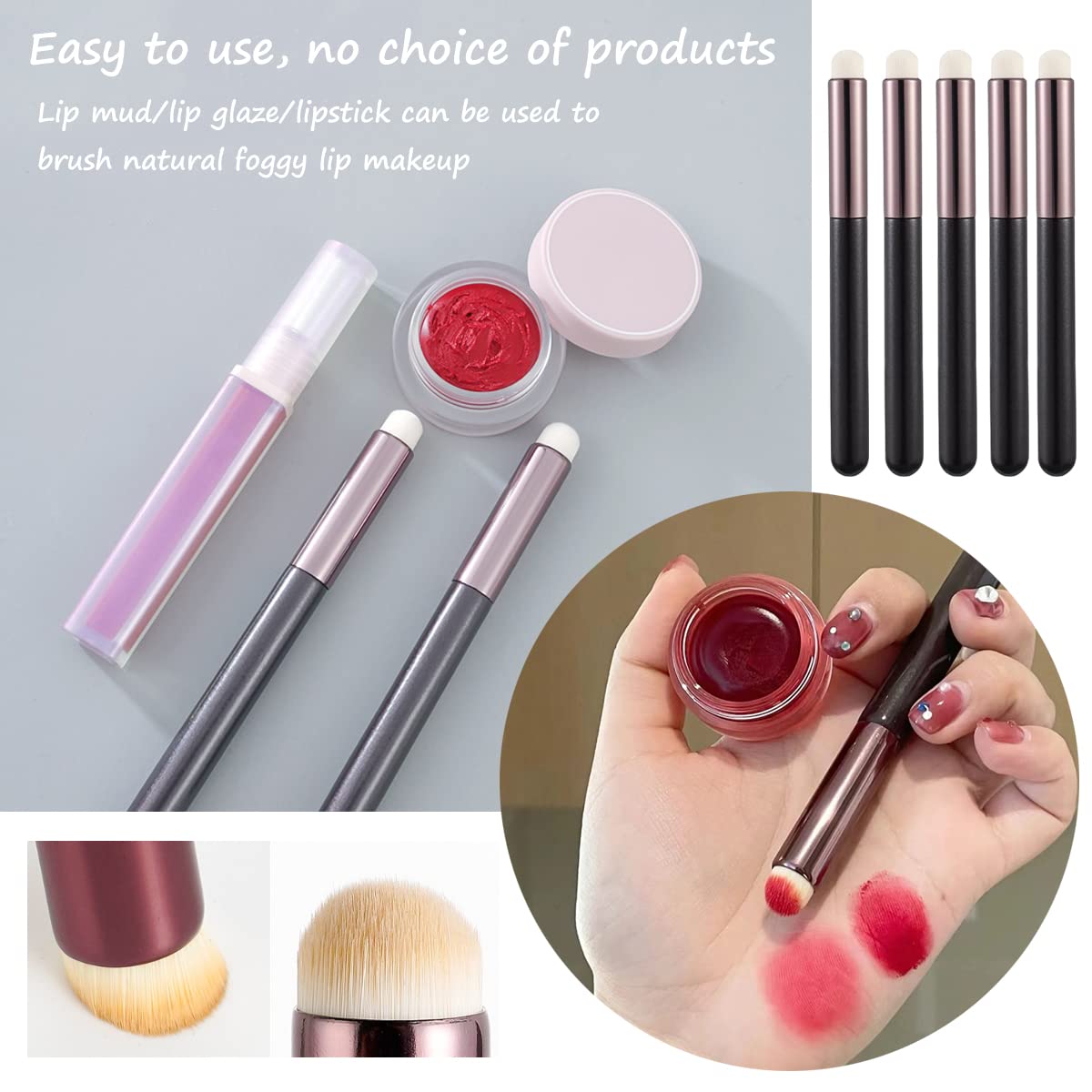 5PCS Round Tip Lipstick Smudge Brush, Lip Gloss Applicators Lipstick Brush, Makeup Lip Brushes, Artificial Fiber Portable Concealer Brush for Make Up