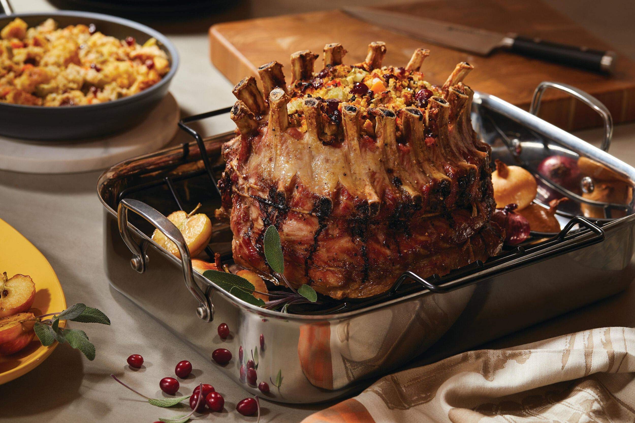 Anolon Triply Clad Stainless Steel Roaster / Roasting Pan with Rack - 17 Inch x 12.5 Inch, Silver