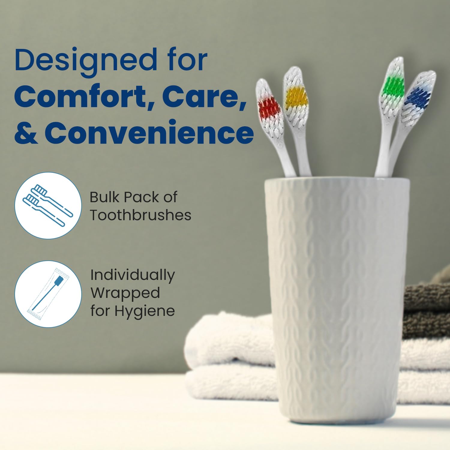 Variety Savings 100 Toothbrushes Bulk Wholesale Quantity Standard Size, Dental Care Toiletries, Medium Soft Bristles, Individually Wrapped, Homeless Care, Disposable Use, Hotels, Travel