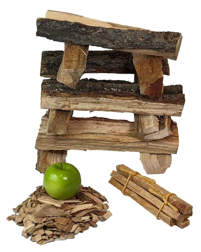 Applewood Cooking Wood for Wood Fire | Apple Firewood Logs | Fruity Flavors, Includes Apple Chips and Fatwood Firestarter Sticks | by Billy Buckskin Co.