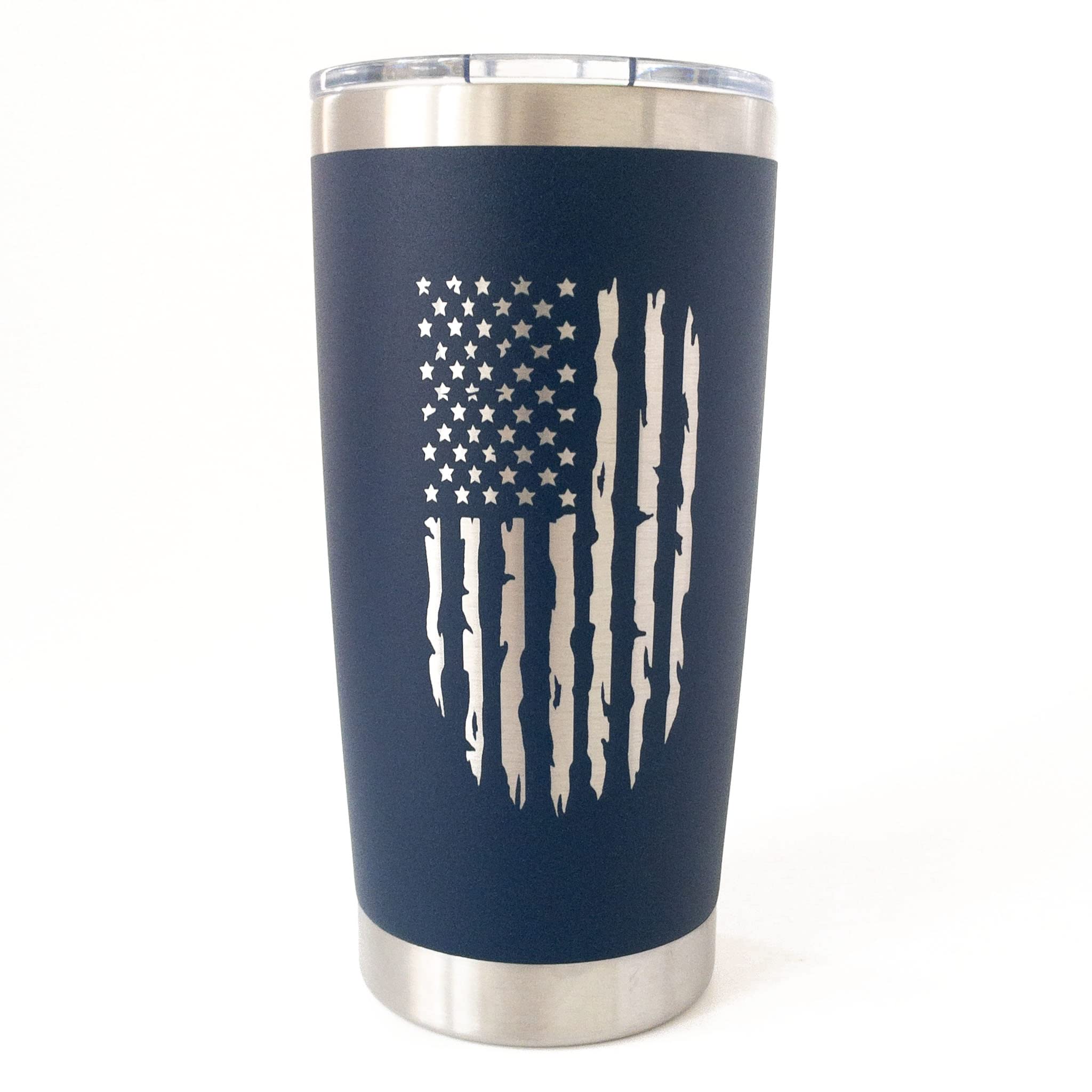 American Flag Coffee Tumbler, Patriotic Coffee Mug, Navy Blue Tumbler, Travel Coffee Mug for Men