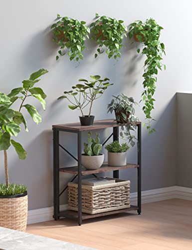 Bookshelf,3-Tier Folding Bookcase,Industrial Book Shelf,Rustic Wood Storage Shelves,Tall Bookshelf,Shelves For Bedroom,Office,Kitchen,Living Room,Study Room,No Assembly Folding Bookshelf,Black
