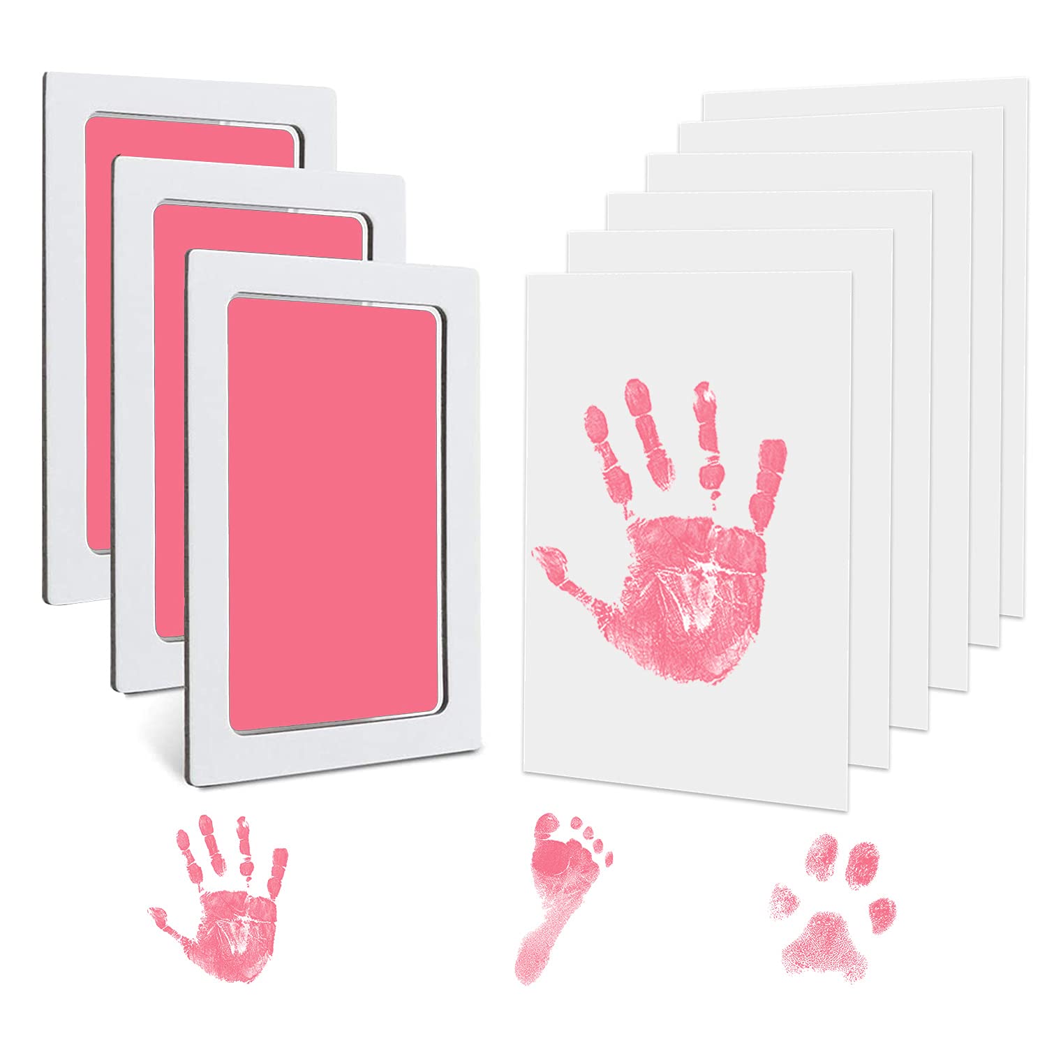 WEWESGAO Baby Handprint and Footprint Kit, Pet Paw Print Kit, Clean Touch Ink Pad for Newborn,Kids,Toddler and Pet with 2 Ink Pads and 4 Imprint Cards (Small, Pink)