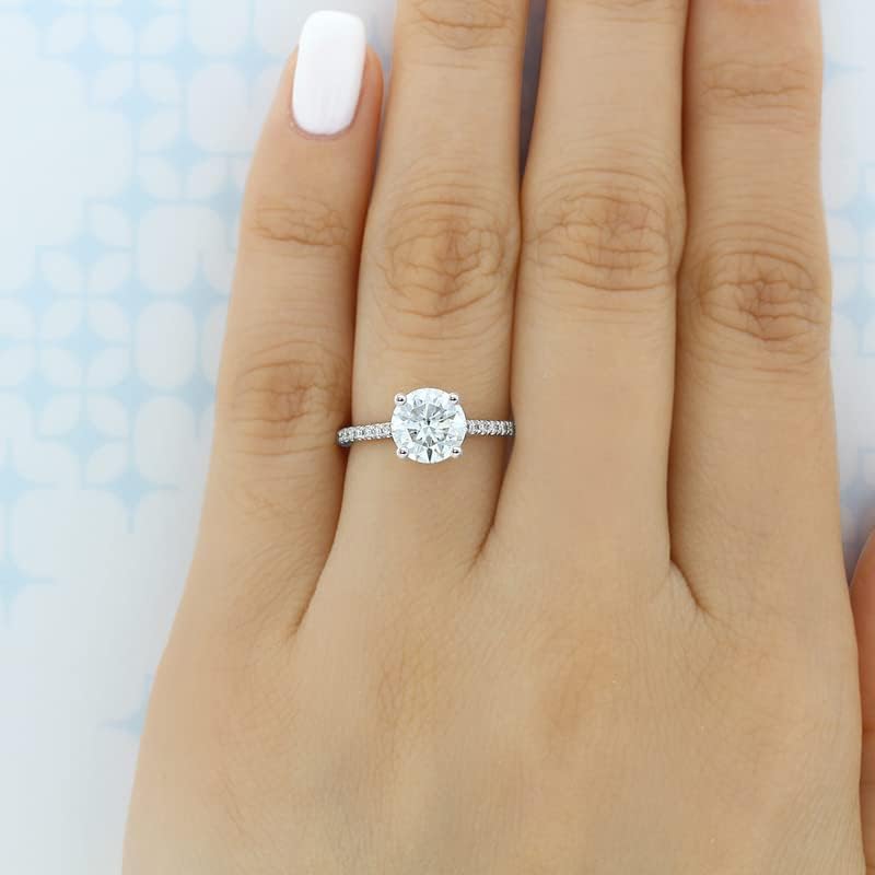 Blocaci Engagement Ring 2-1/4 CT Moissanite Round Cut Pave Engagement Rings for Women 10k 14k 18k White Gold (14K GOLD, 12)