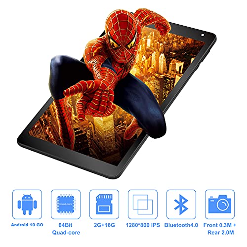 AWOW Tablet 10.1 inch Android Tablet, 1.5GHz Quad Core, 2GB RAM, 16GB ROM, 1280 x 800 HD IPS, 0.3MP & 2MP Camera, Android 10(Go Edition), 2.4G WiFi, Bluetooth 4.0, 5000mAh Battery Capacity