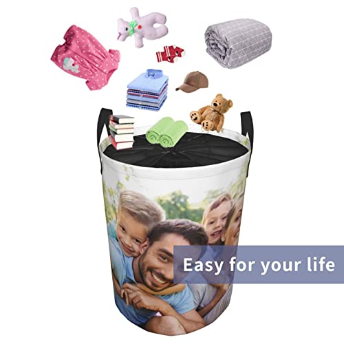 Custom Picture Laundry Baskets for Adults Kids, Customized Photo Canvas Collapsible Large Dirty Clothes Storage Basket Organizer Laundry Living Room Bedroom M(21.6x16.5 in)