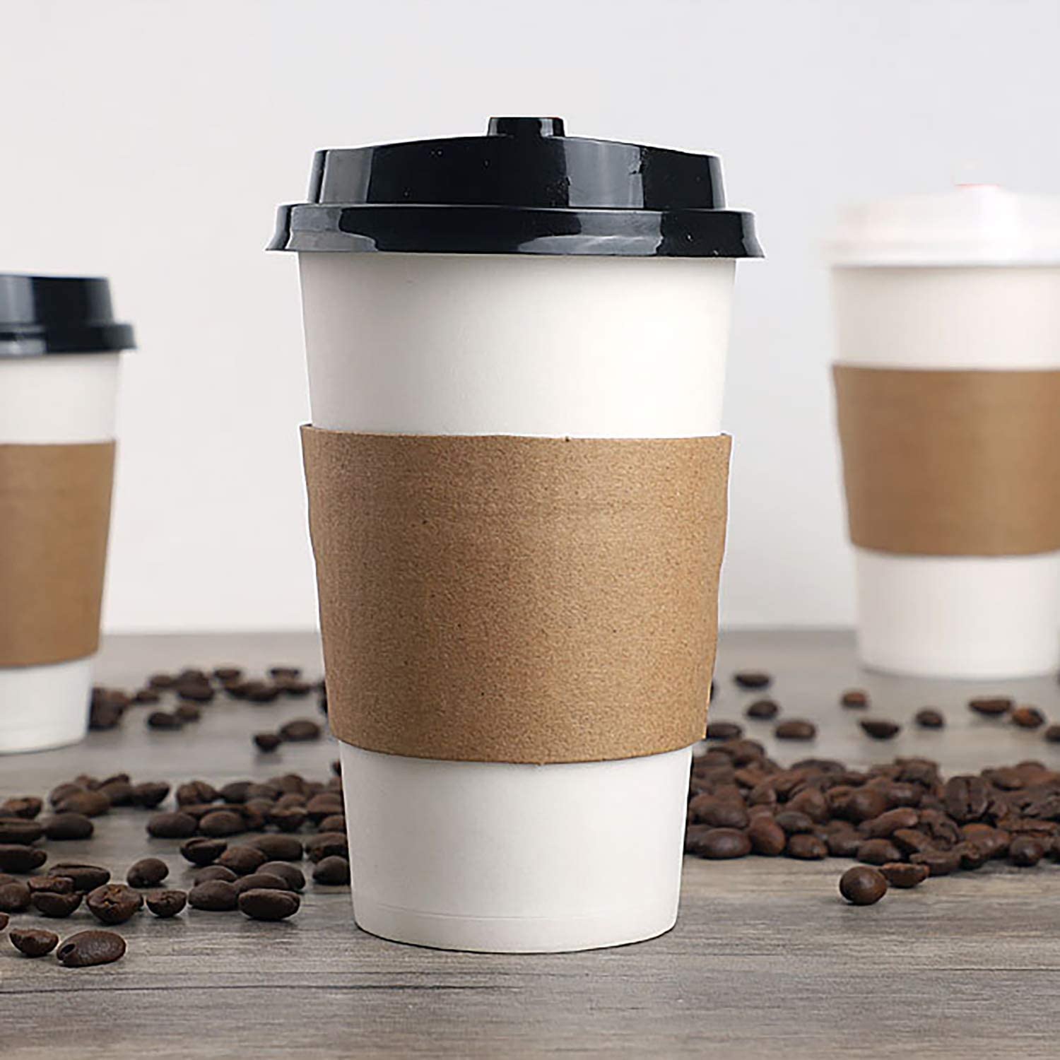 50 Sets Disposable Coffee Cups with Lids & Sleeve, 12 oz to Go Coffee Cups Leakproof Paper Coffee Cups Hot Beverage Cups for Hot and Cold Drinks