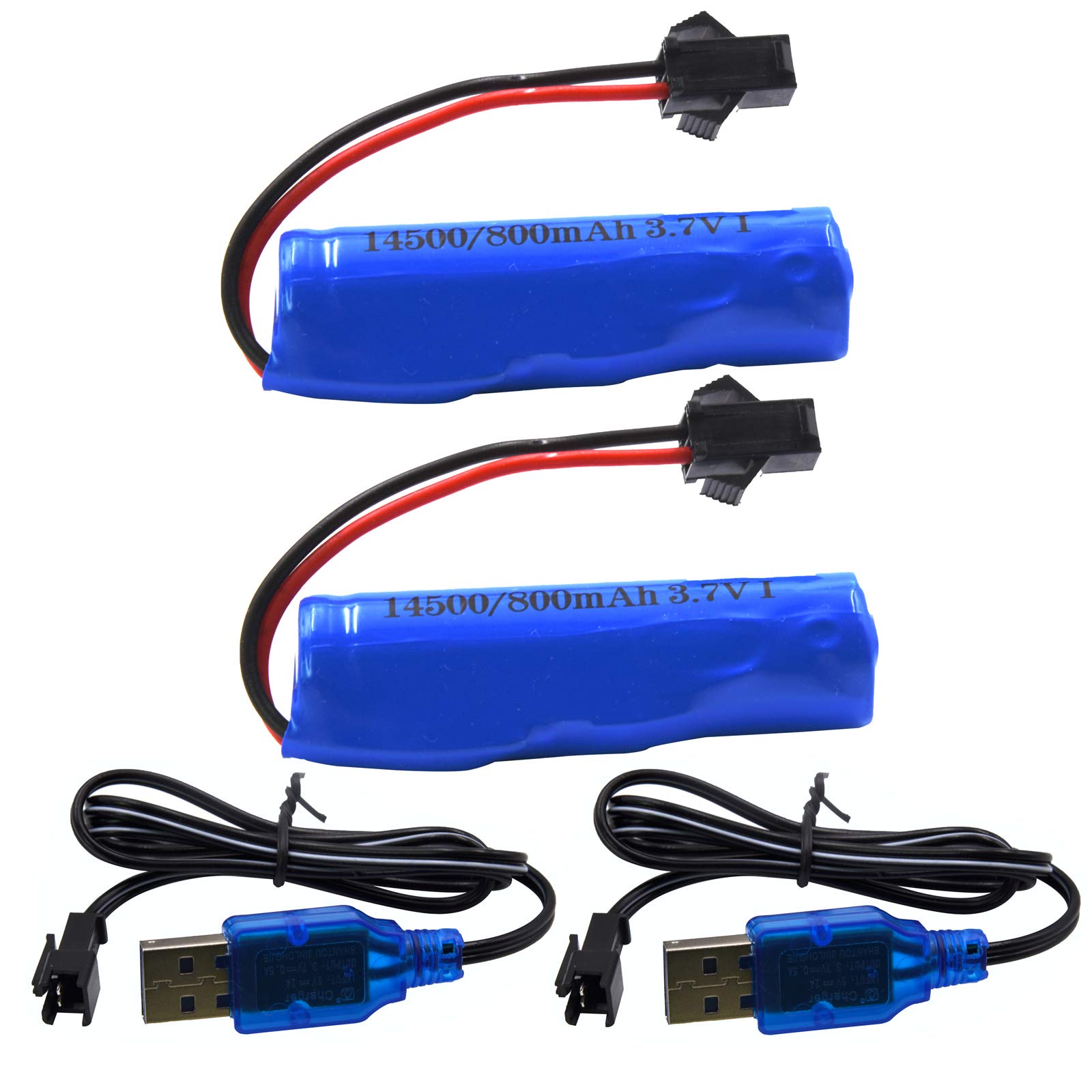 Blomiky 2 Pack 3.7V 500mAh Li-ion Rechargeable Battery SM 2P Plug with USB Charger Cable for Double Sided RC Stunt Car Small RC Boat Tumbling Amphibious RC Car RC Truck and C63 Battery and USB 2