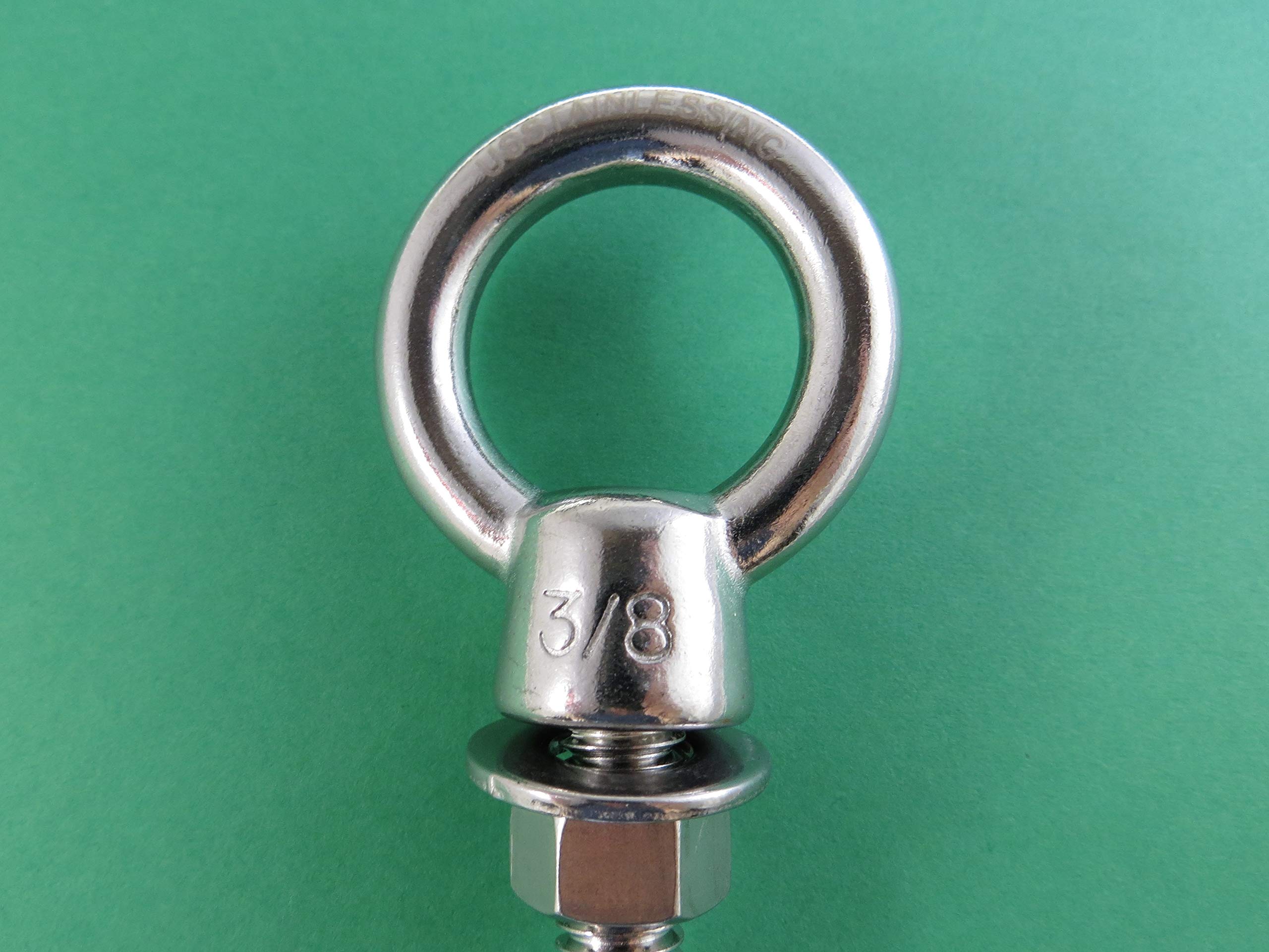 US STAINLESS 2 Pieces Stainless Steel 316 (Shape Type 307) Lifting Eye Bolt 3/8" UNC x 120mm Marine Grade Pitch of 16